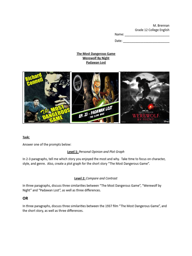 The Most Dangerous Game - Assignment | PDF | Understanding | Communication