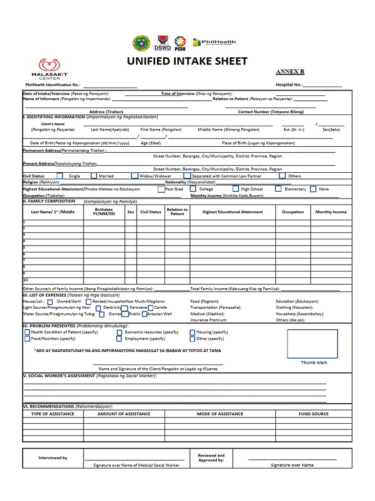 Unified Intake Sheet for Assistance | PDF | Health Care | Social Programs