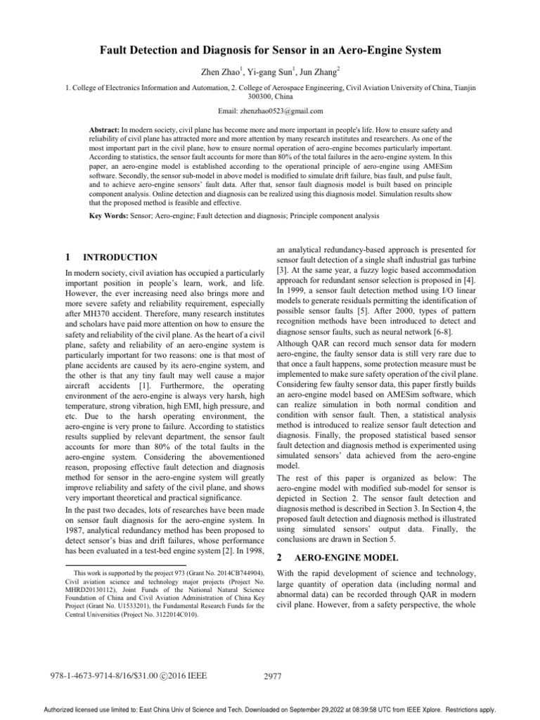 Fault Detection and Diagnosis For Sensor in An Aero-Engine System | PDF | Reliability ...