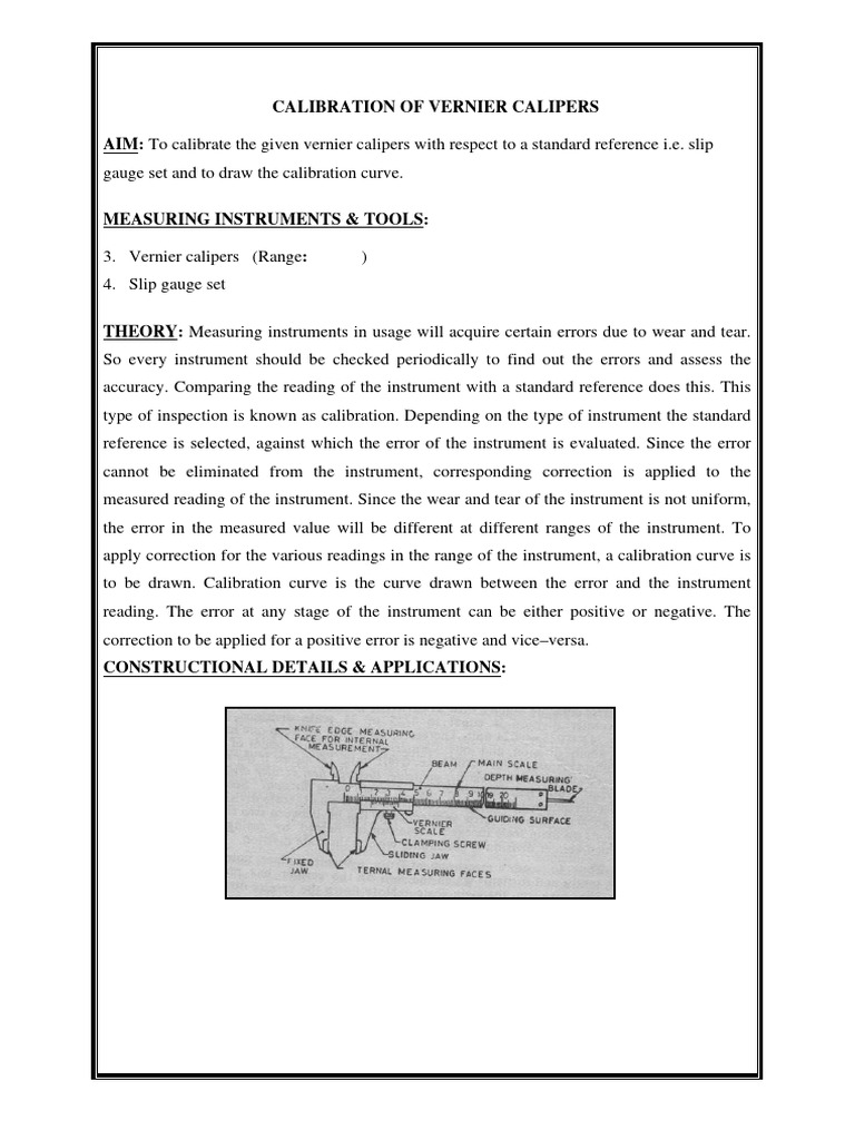 Calibration of Vernier Caliper | PDF | Calibration | Metrology
