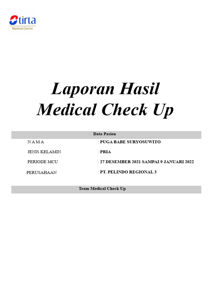 Laporan Hasil Medical Check Up | PDF | Kesehatan Holistik