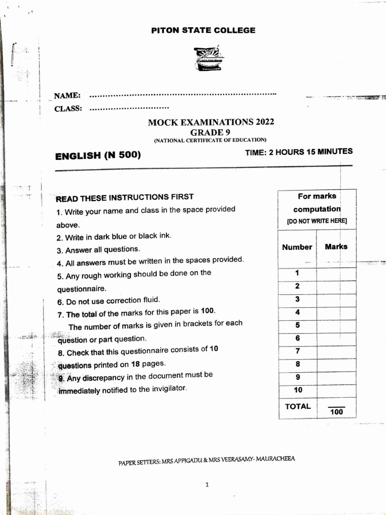 Mock Nce 2022 English | PDF