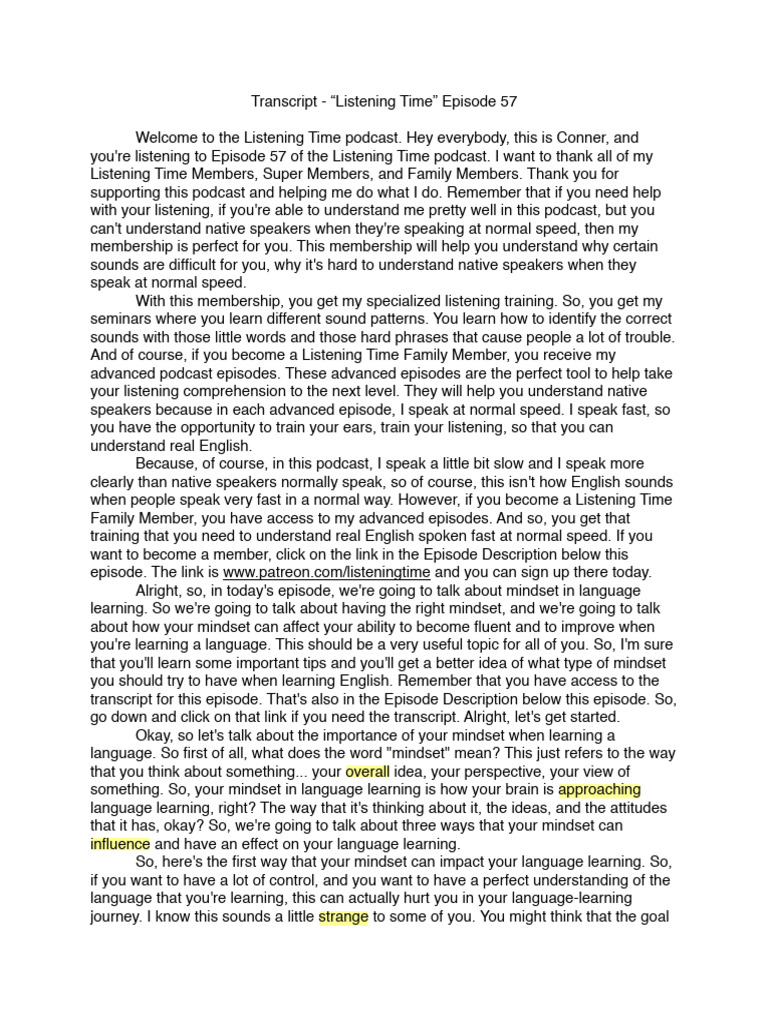Edit Episode 57 Transcript - Listening Time | PDF | English Language ...