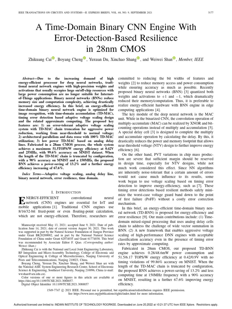 07 A Time Domain Binary Cnn Engine With Error Detection Based Resilience In 28nm Cmos Pdf