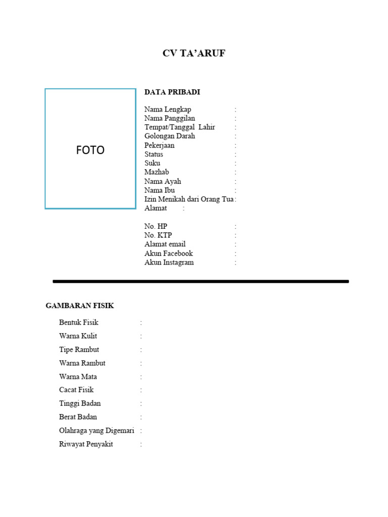 Contoh CV Taaruf untuk Ikhwan dan Akhwat | PDF