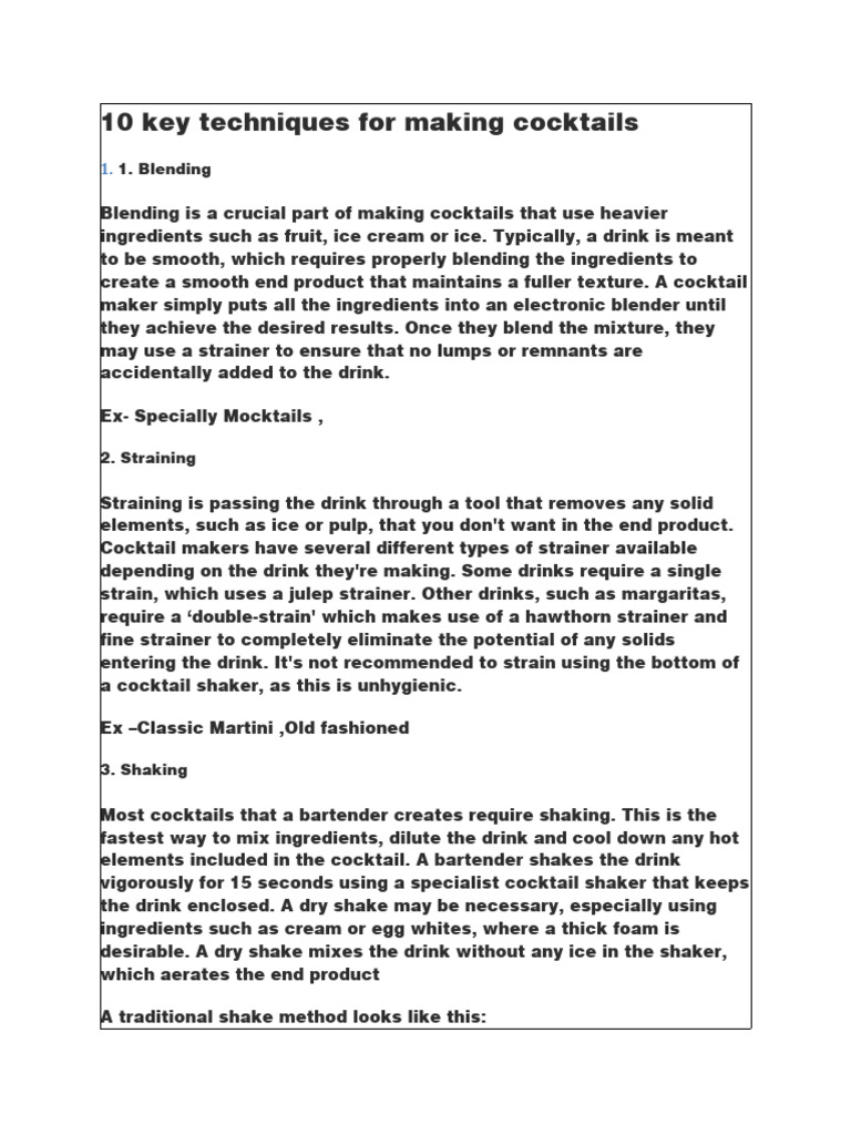 10 Key Techniques For Making Cocktails | Download Free PDF | Cocktails ...