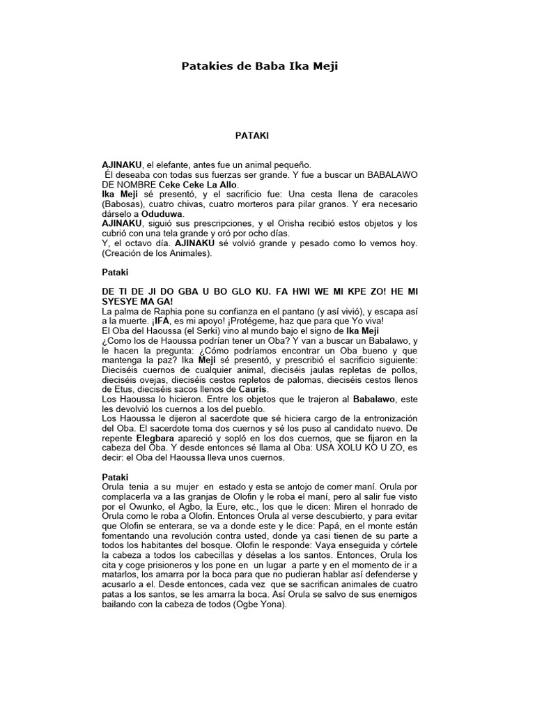 Patakies Baba Ika Meji | PDF | Santeria | Religión étnica