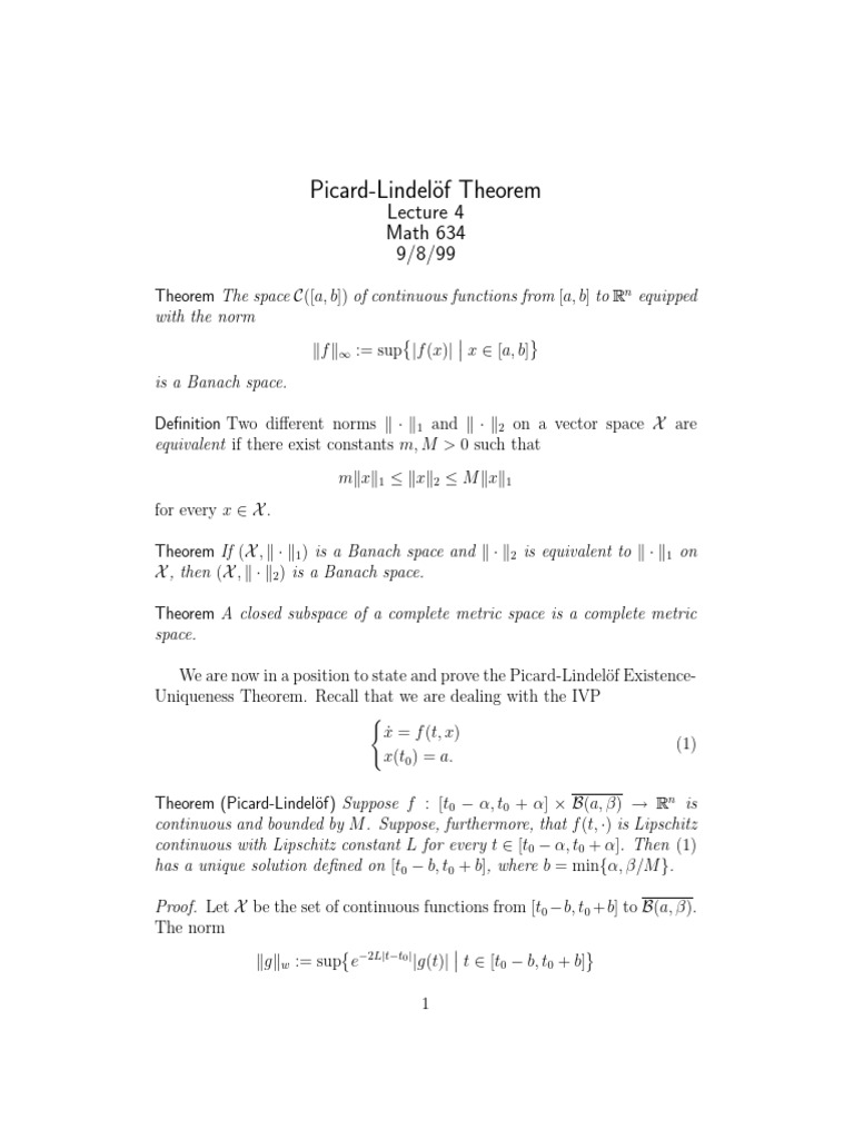 Picard's Existene Theorem(statement only) | PDF | Space | Metric Geometry