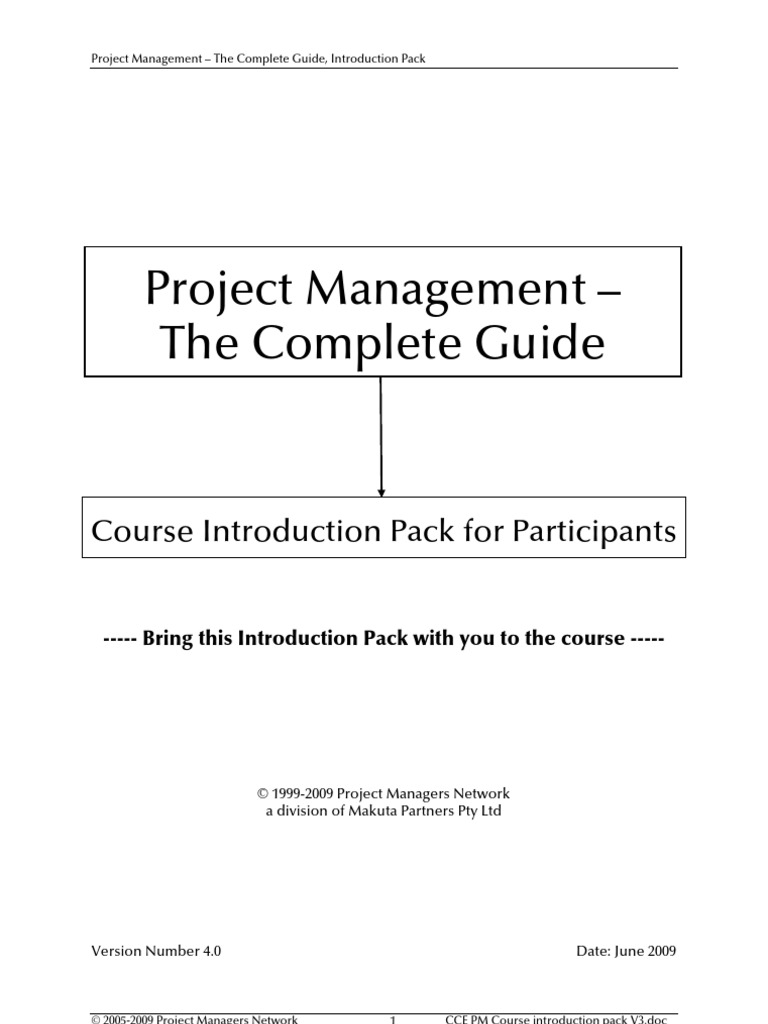 Project Management - The Complete Guide: Course Introduction Pack For Participants | PDF ...