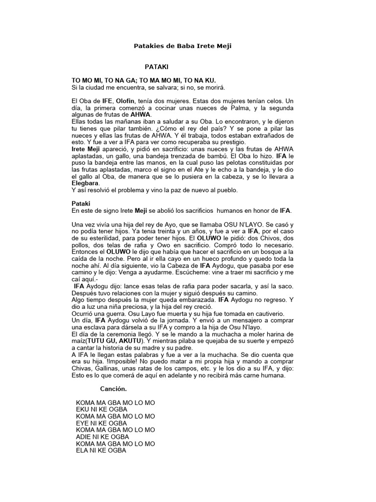 Patakies Baba Irete Meji | PDF | Santeria | Religión étnica