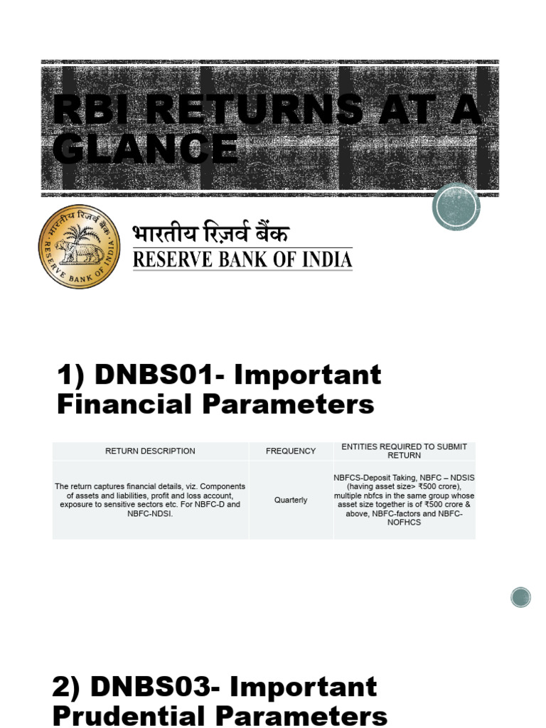 Rbi Returns at A Glance | PDF | Non Bank Financial Institution | Money