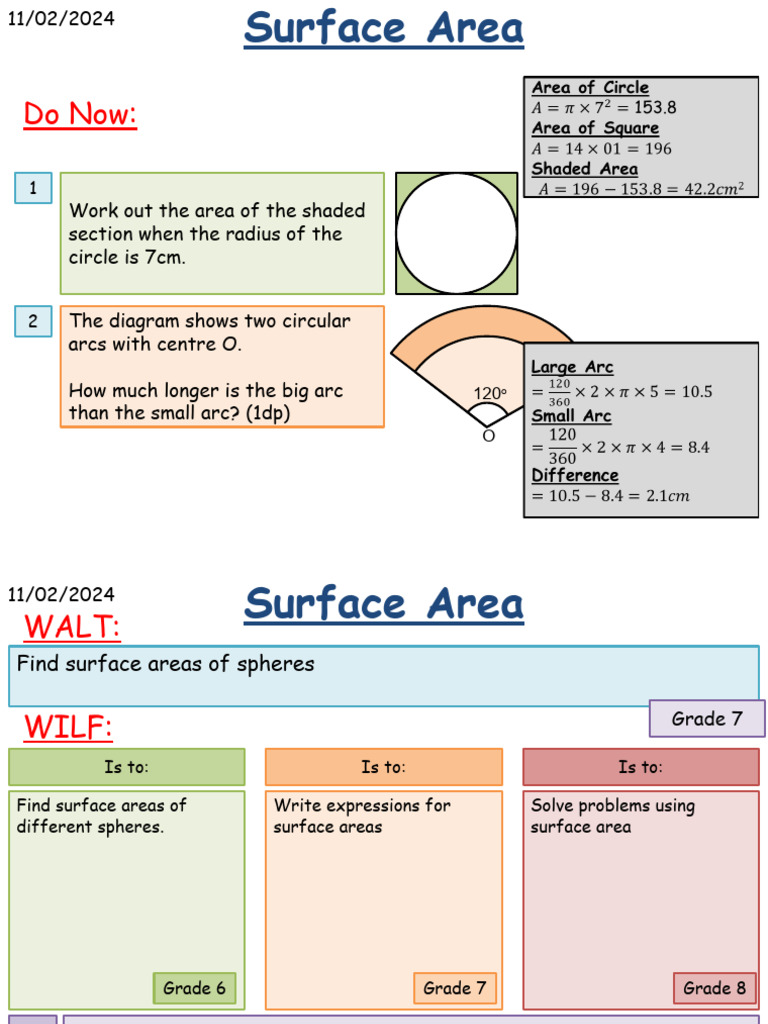 Surface Area Calculations for Spheres | PDF | Sphere | Area