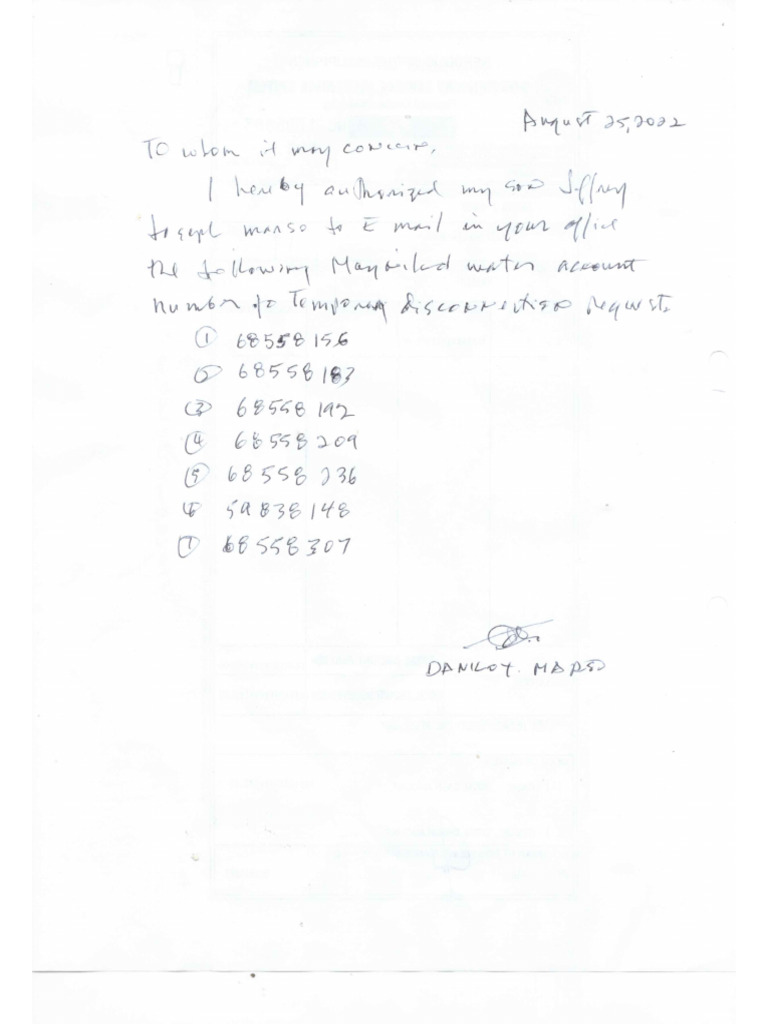 Authorization Letter for Maynilad | PDF