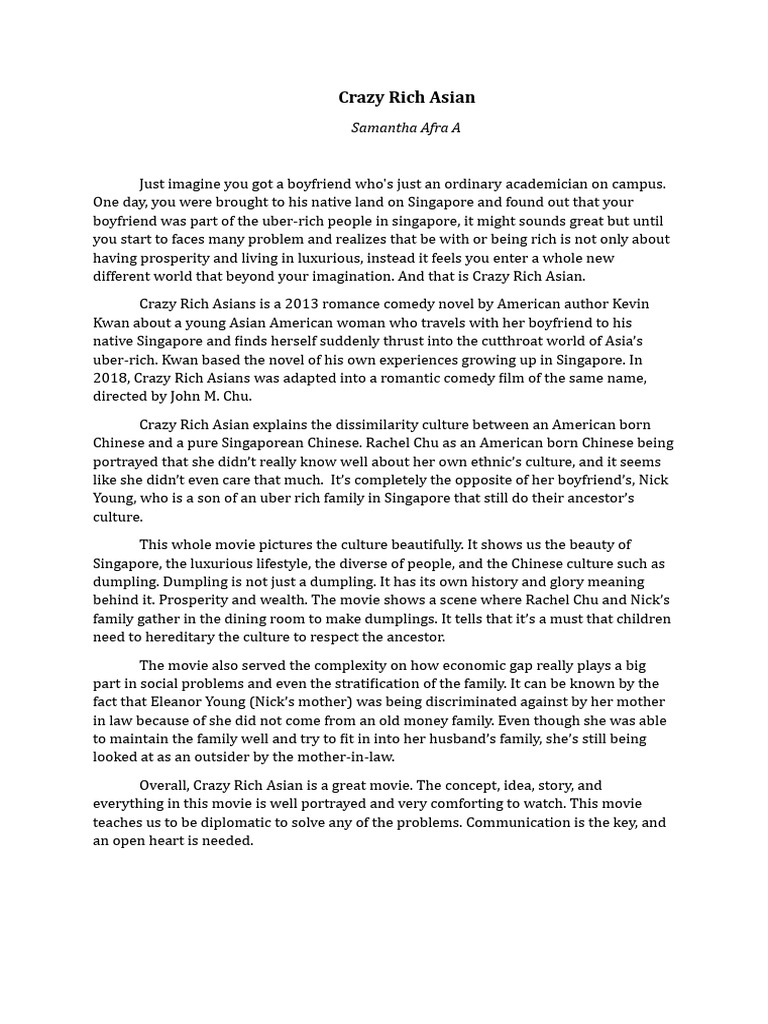 Crazy Rich Asian Essay | PDF