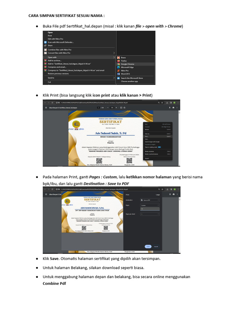 Cara Simpan Sertifikat Sesuai Nama | PDF