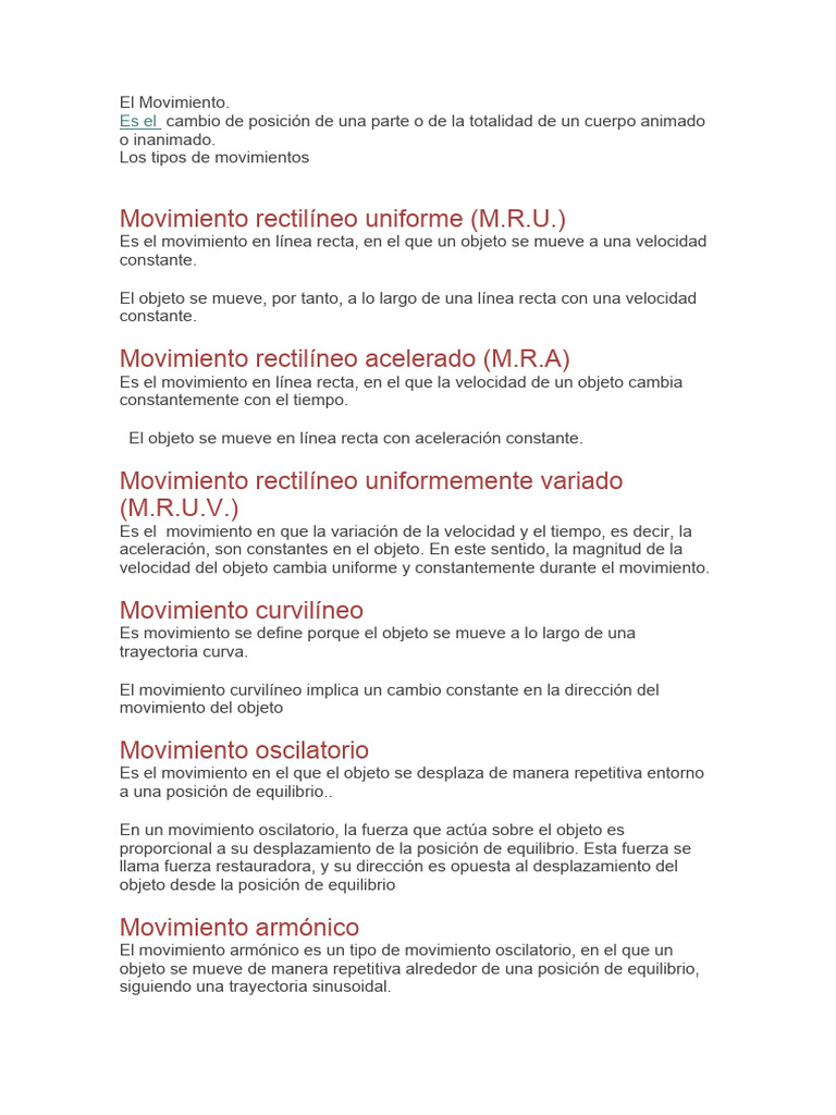 Tipos de Movimiento Física Básica | PDF