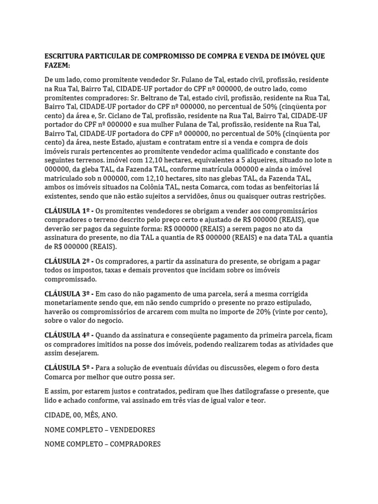 Modelo de Escritura Particular de Compromisso de Compra e Venda | PDF | Economias