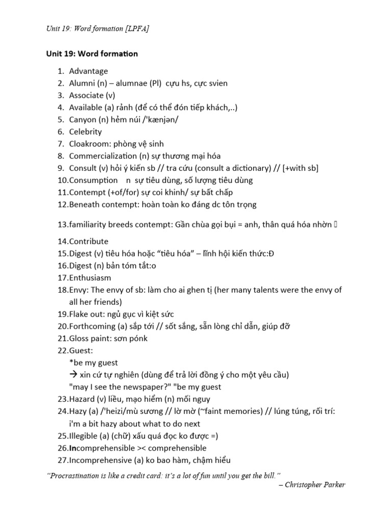 Vocab Unit 19 - Word Formation | PDF