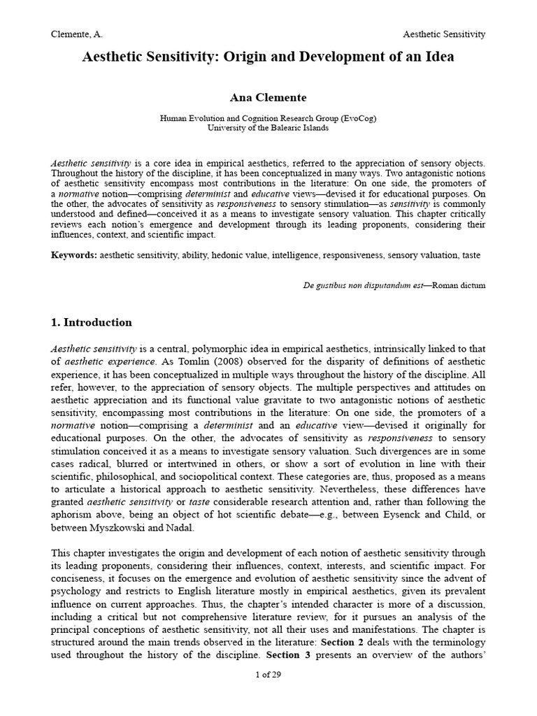 Clemente. (2021) - Aesthetic Sensitivity - Origin and Development of An ...