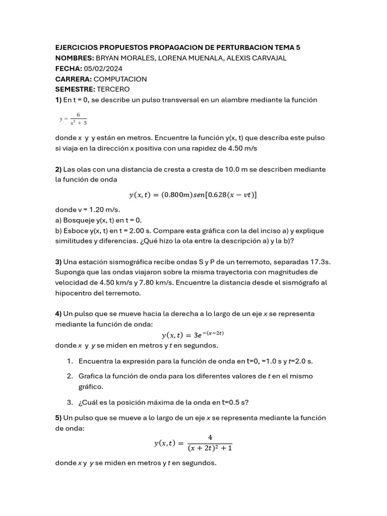 Ejercicios Propuestos Propagacion de Perturbacion - Tema5 | PDF