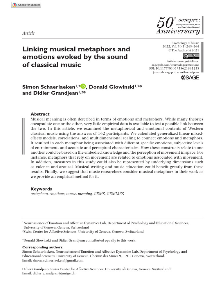 Linking Musical Metaphors and Emotions Evoked by The Sound of Classical ...