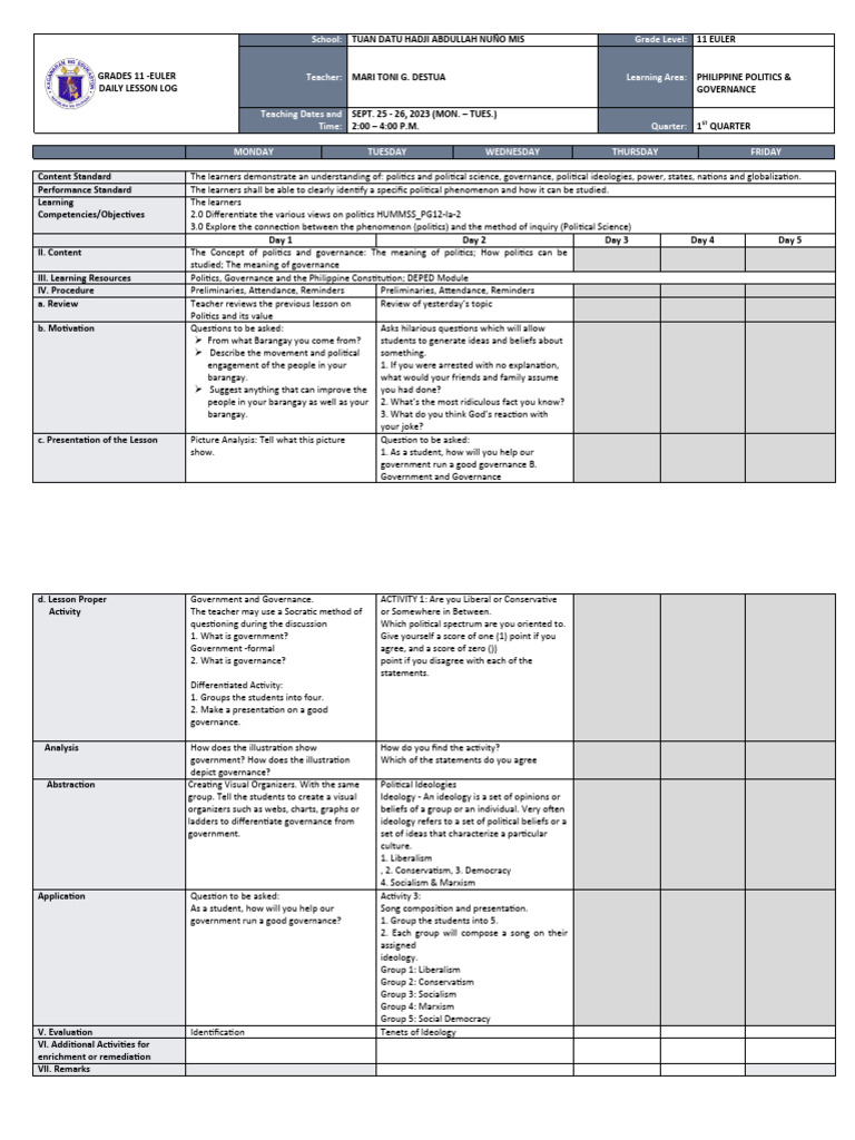 Philippine Politics & Governance Module | PDF | Ideologies | Learning