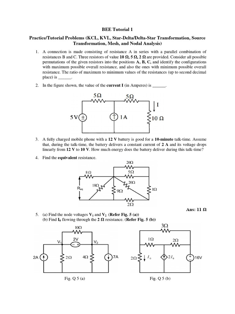 BEE Tutorial 1 | PDF | Electrical Resistance And Conductance | Electronic Engineering