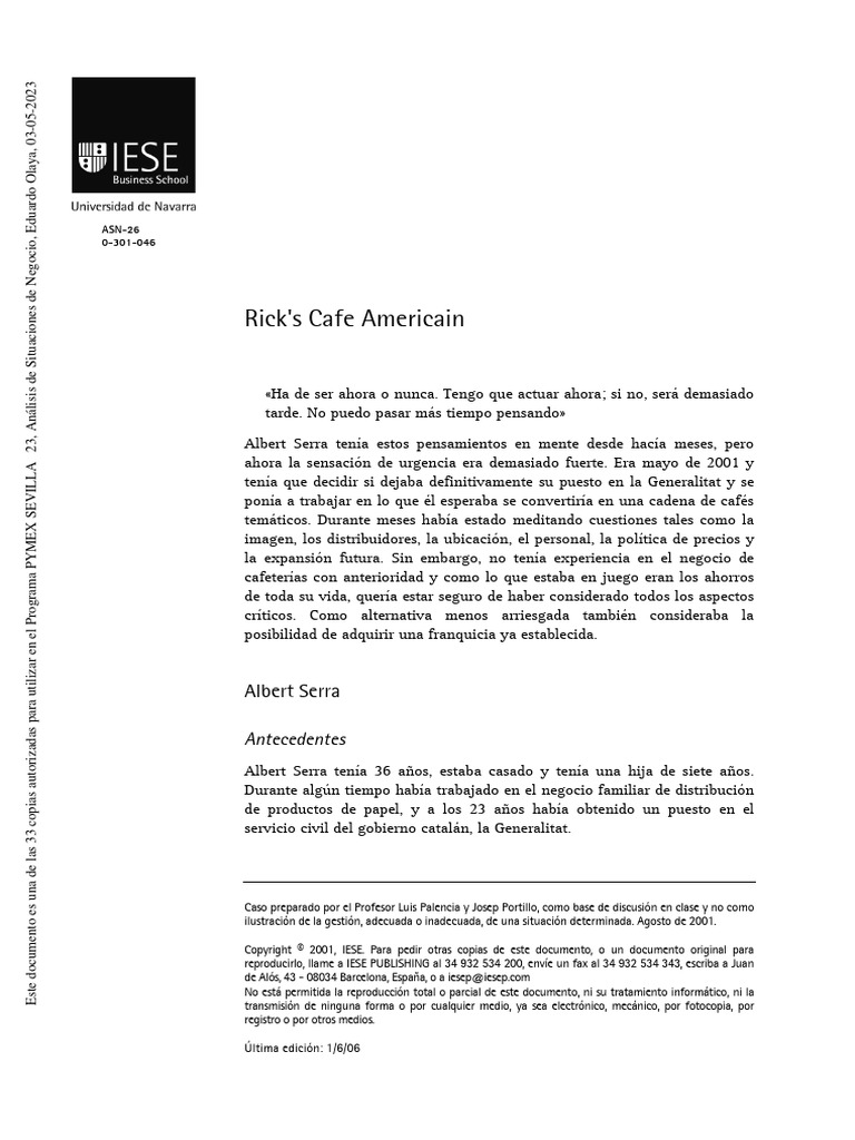 ASN-26 Ricks Americain | PDF | café | Franquiciamiento