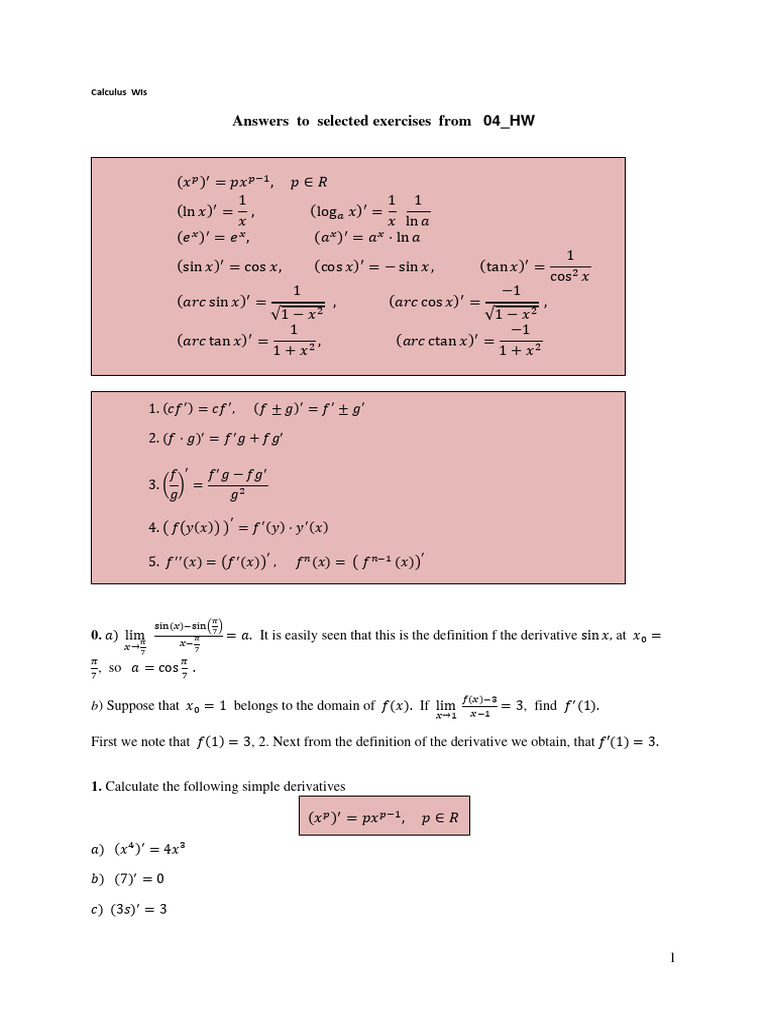 04 - HW Derivatives Solutions | PDF | Tangent | Differential Geometry