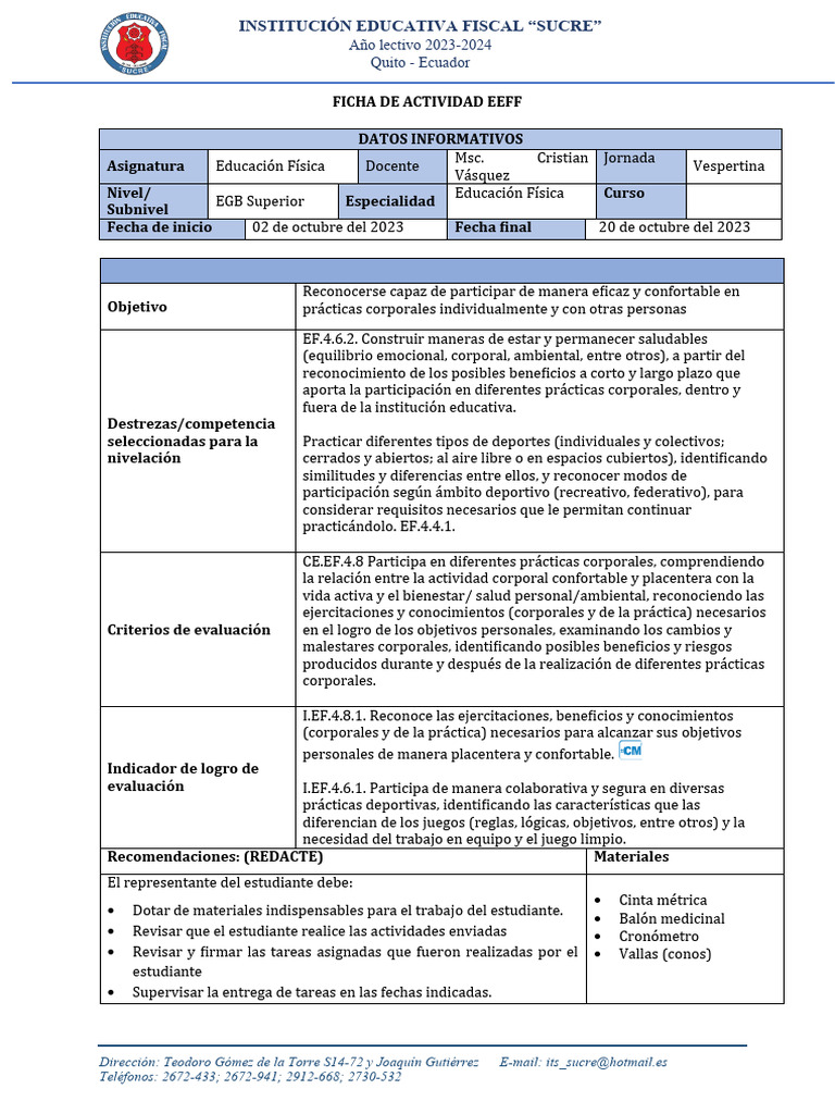 Ficha Actividad 2 EEFF | PDF | Deporte del atletismo