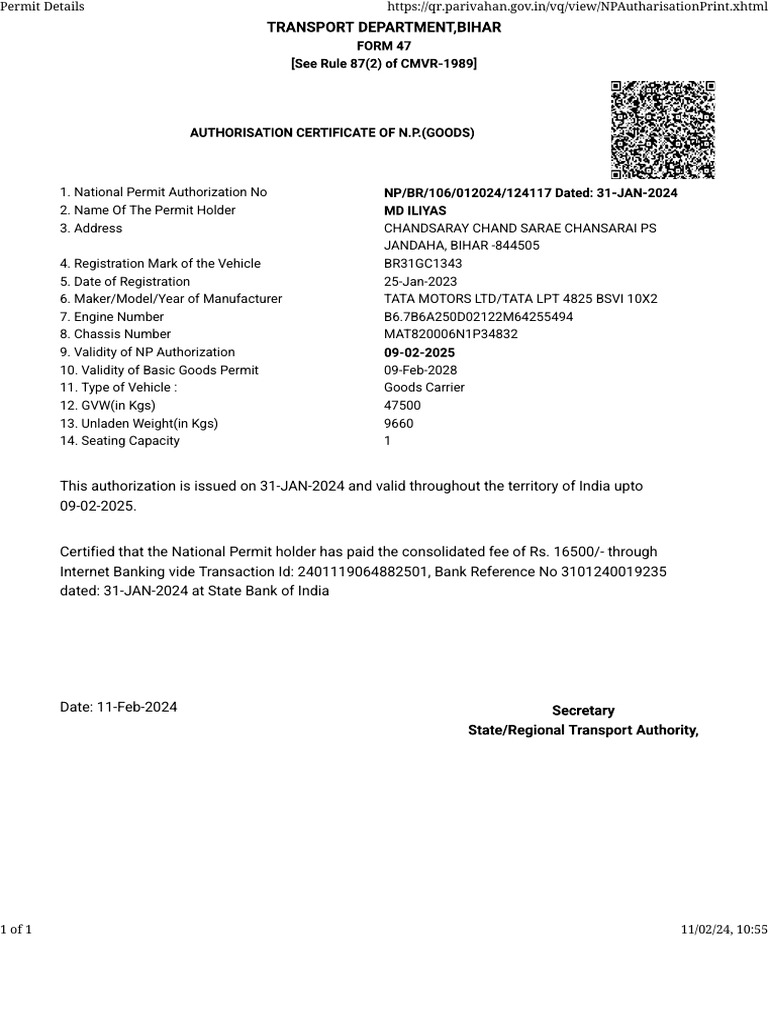 National Permit Authorization Certificate | PDF