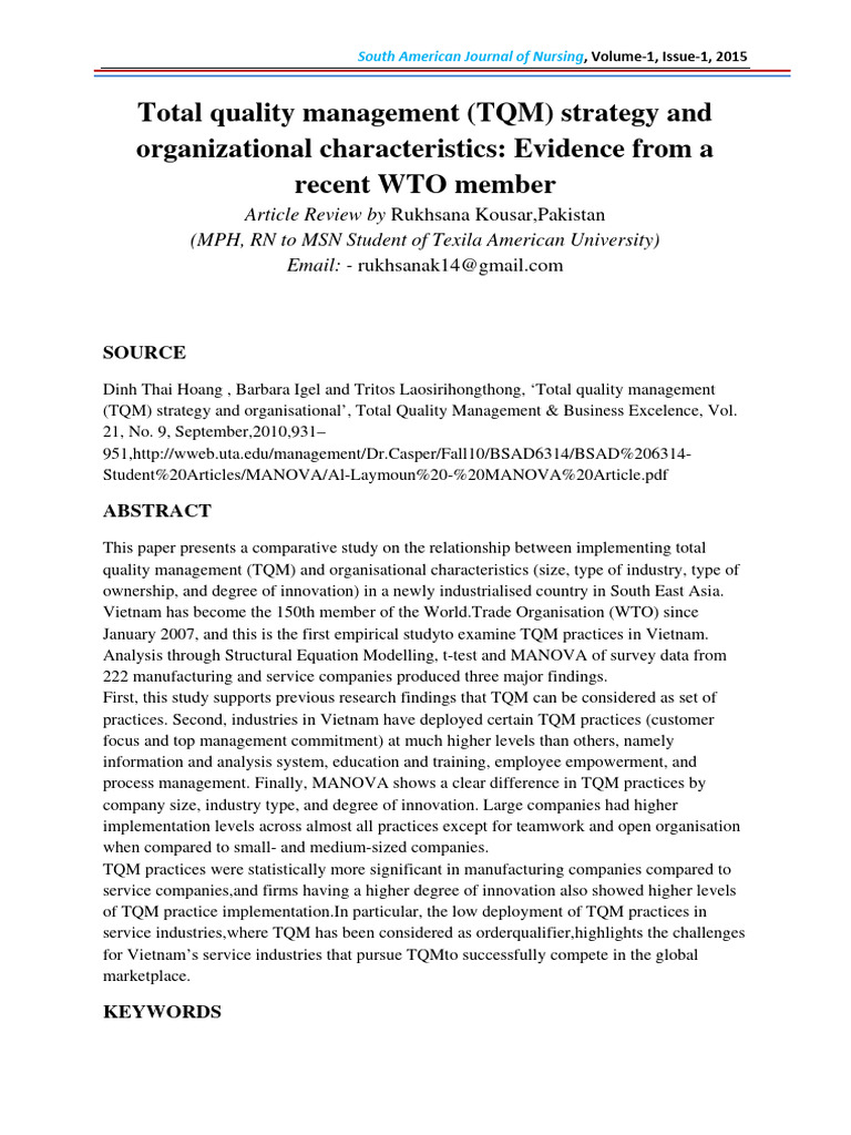 TQM Practices in Vietnam's Industries | PDF | Quality Management ...