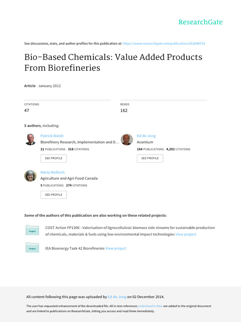 Bio-Based Chemicals from Biorefineries | PDF | Biorefinery | Biofuel