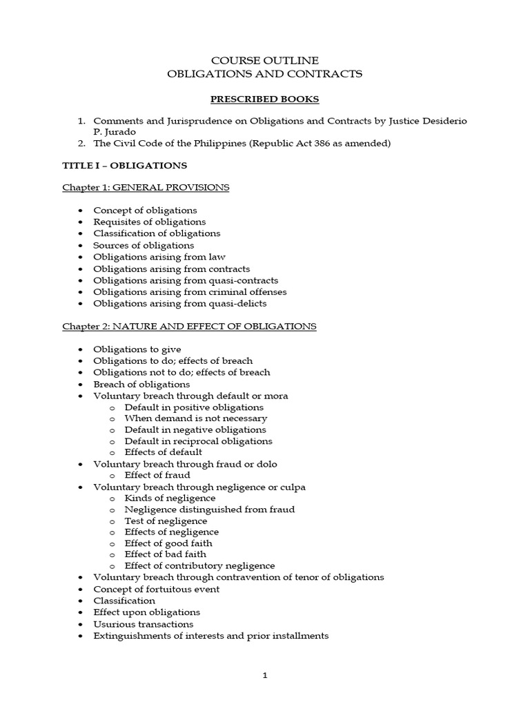 ObliCon Course Outline | Download Free PDF | Breach Of Contract | Payments