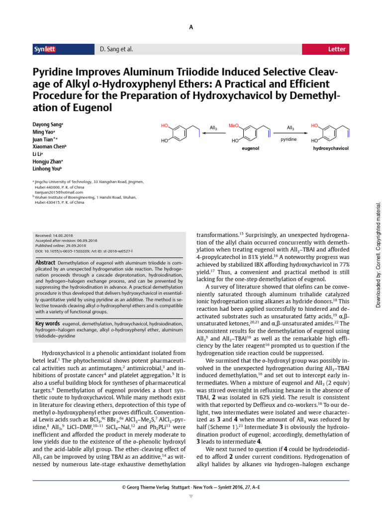 Pyridine Improves Aluminum Triiodide Induced Selective Cleavage of ...