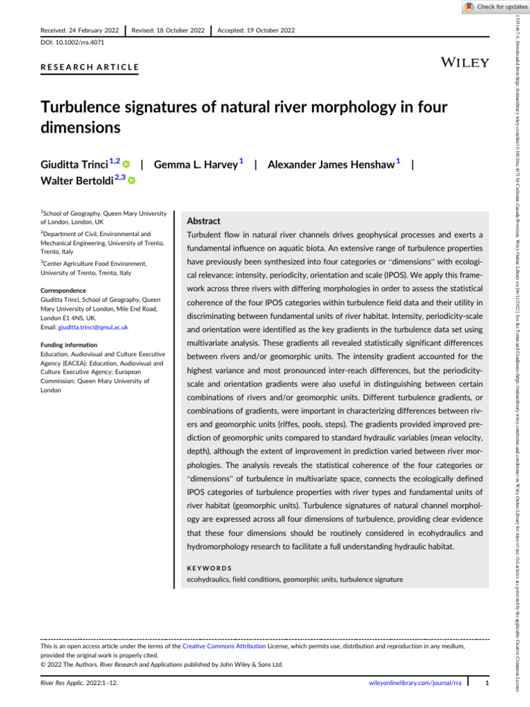 River Research Apps - 2022 - Trinci - Turbulence Signatures of Natural River Morphology in Four ...