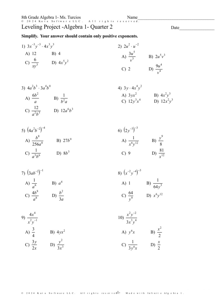 Leveling Assignment-8th Grade-Algebra 1 - Quarter 2 | PDF