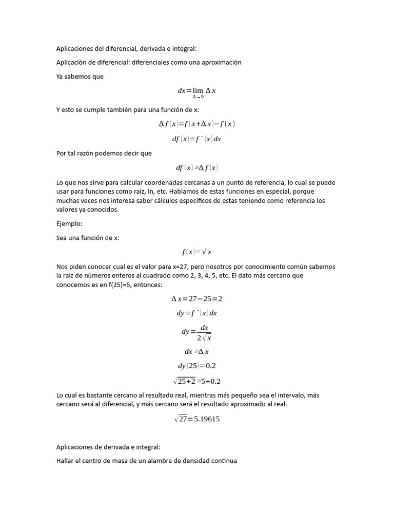 aplicación de derivada e integral | PDF | Integral | Derivado