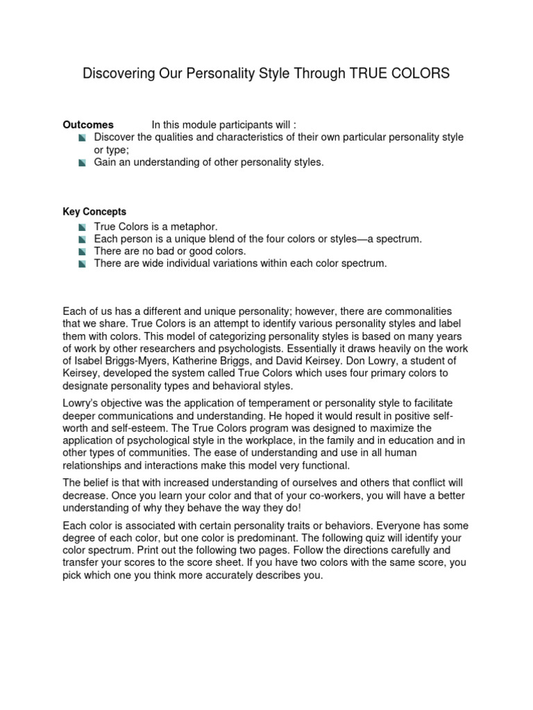 True Colors Test Question | Download Free PDF | Color | Cognitive ...