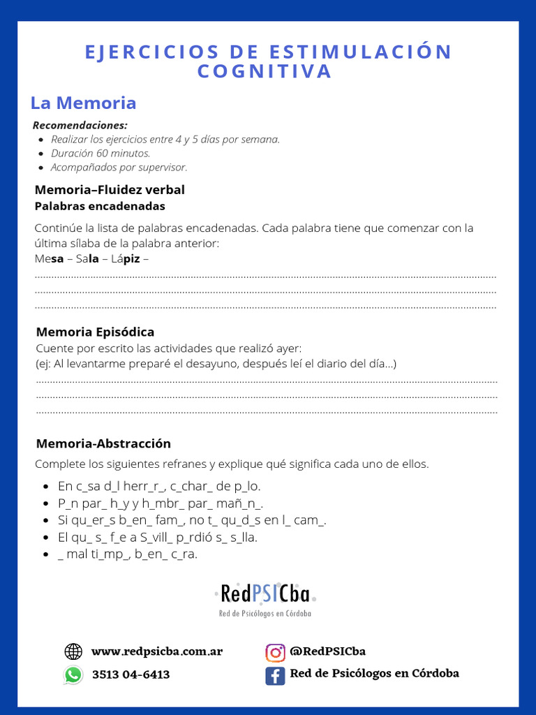 Ejercicios Estimulación Cognitiva | PDF
