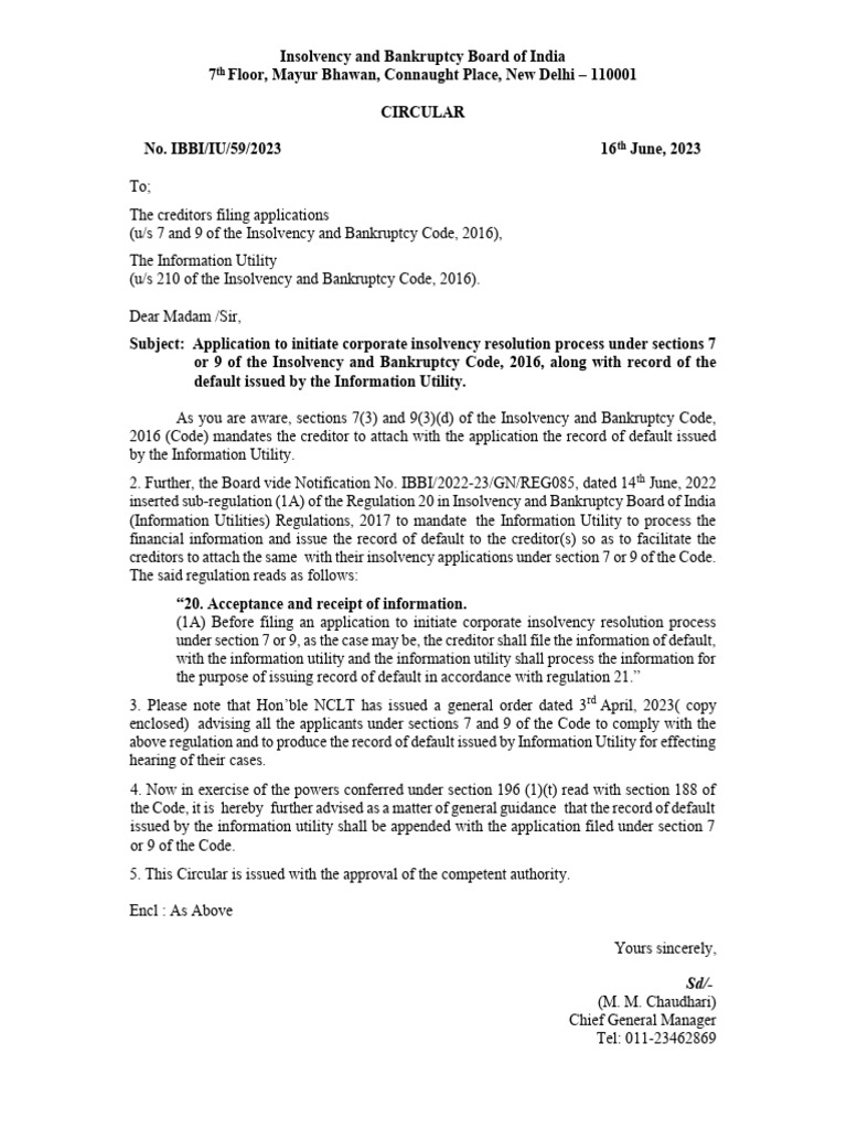 Circular Dated 16.06.2023 IBBI | PDF | Bankruptcy | Insolvency