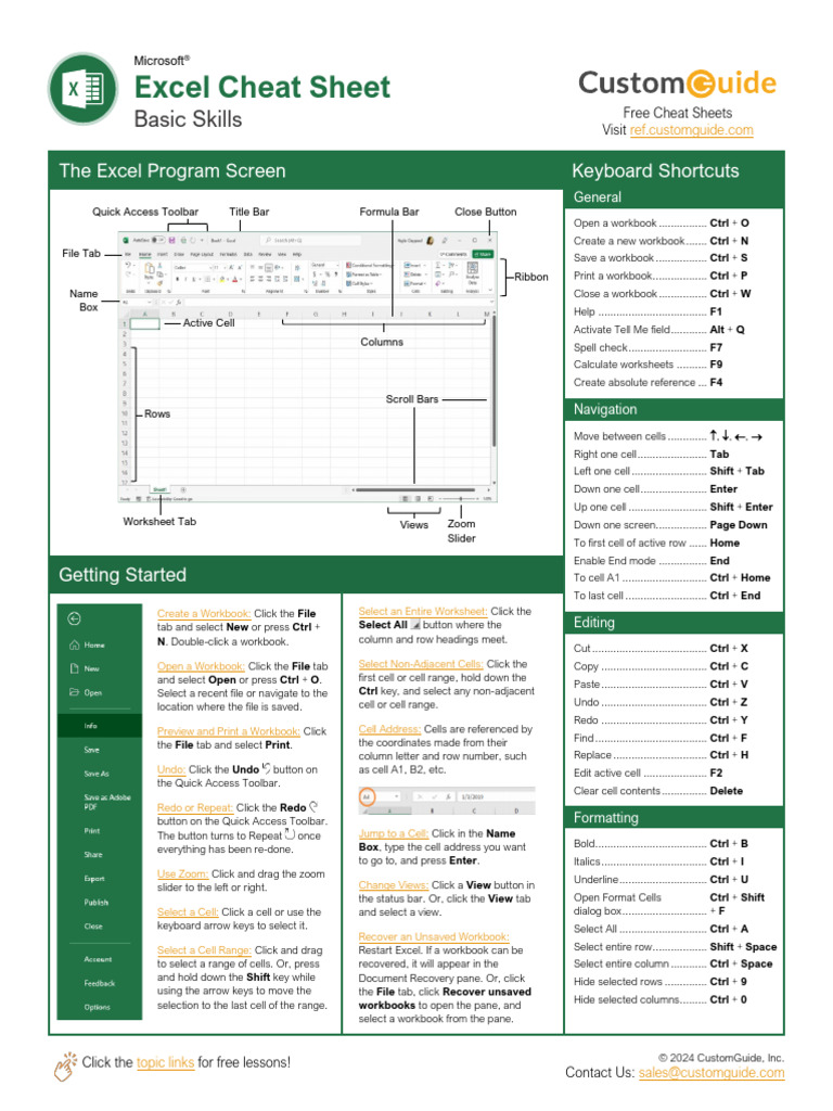 Excel Cheat Sheet | PDF | Microsoft Excel | Software