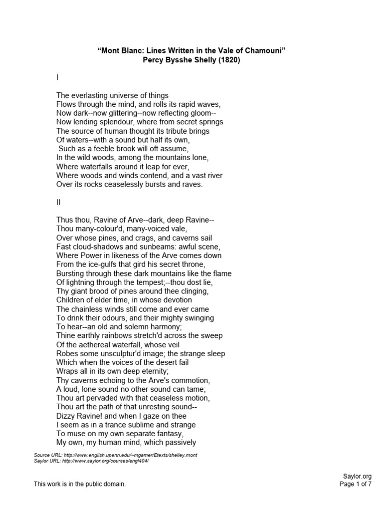 Mont Blanc: Shelley's Poetic Reflection | PDF | Poetry | Young Adult