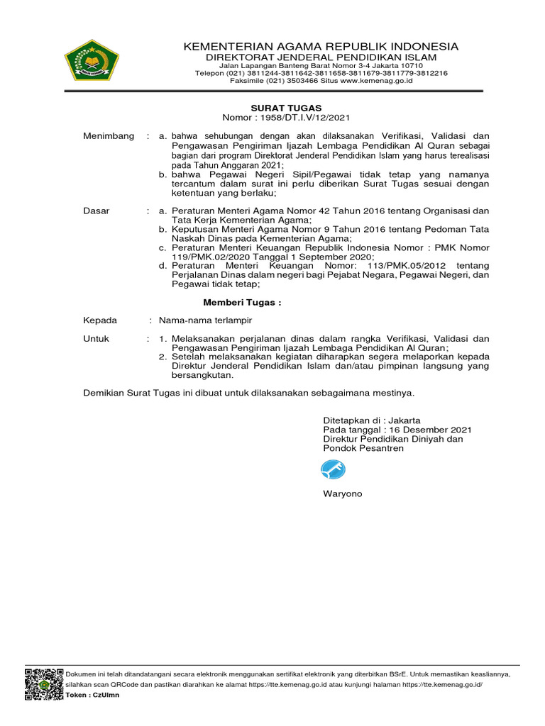 Surat Tugas Validasi PQ | PDF