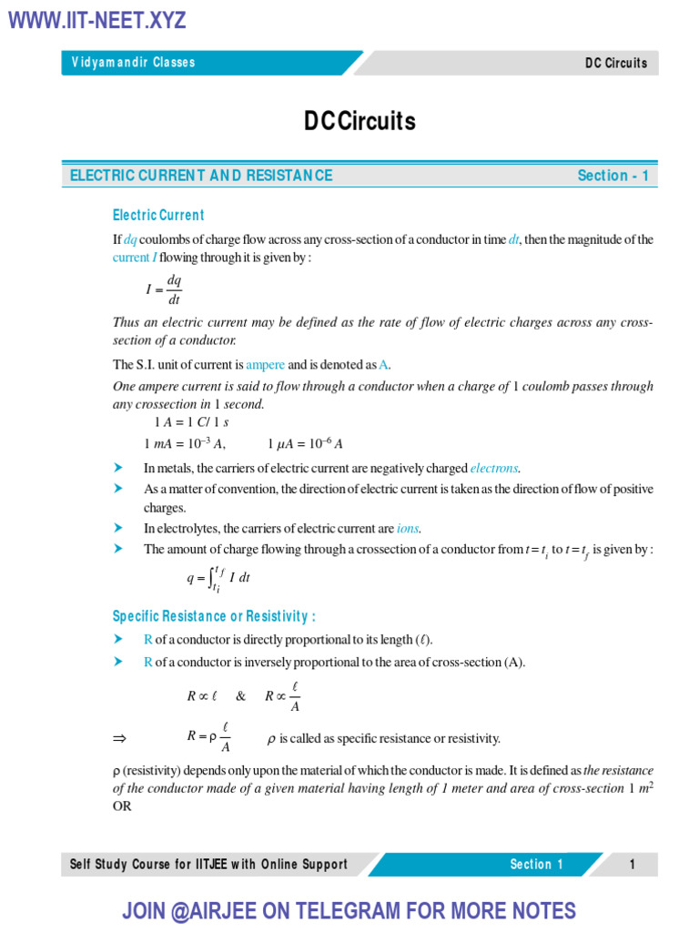 Current Electricity | PDF | Electric Current | Electrical Resistivity And Conductivity