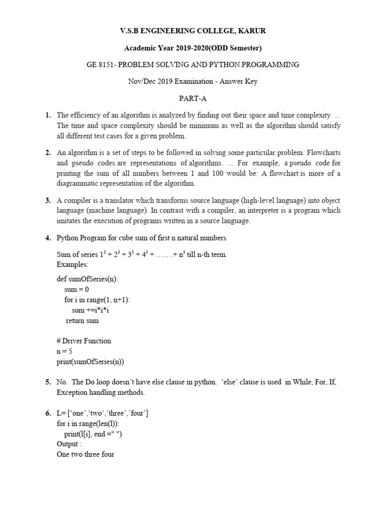 Python Answer Key Pdf Computer Programming Programming Language 