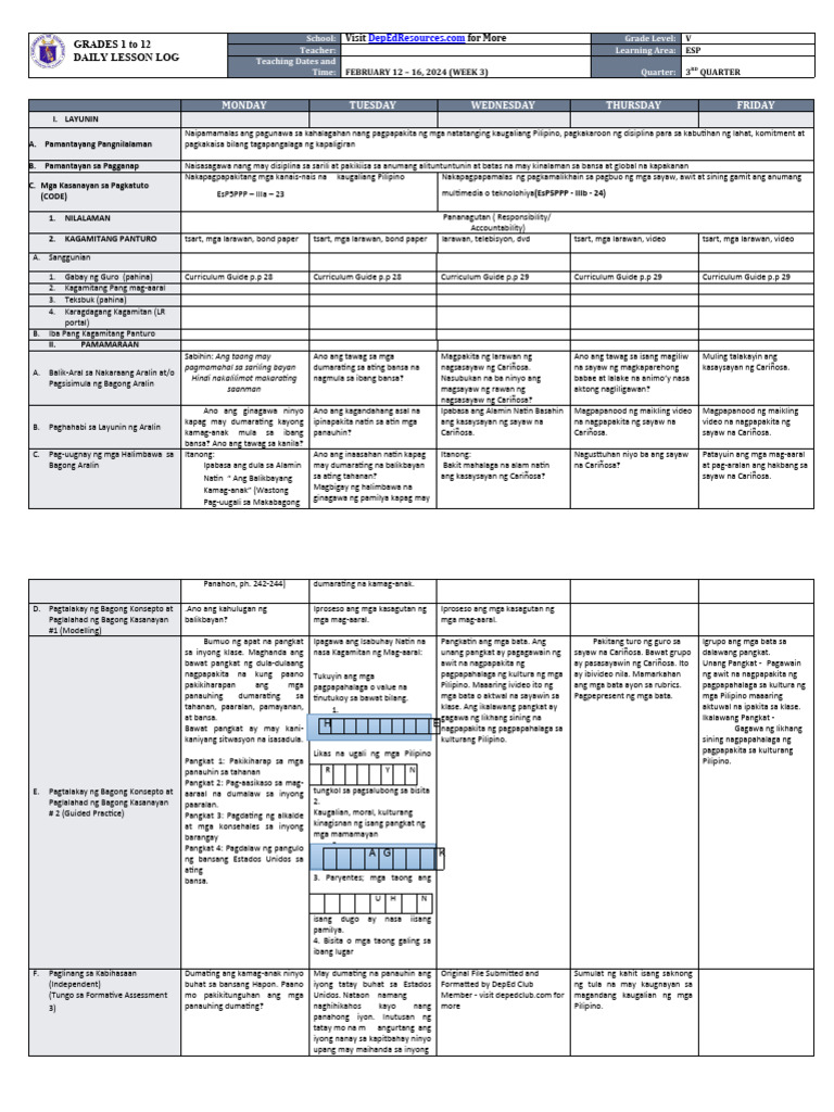 DLL - Esp 5 - Q3 - W3 | PDF