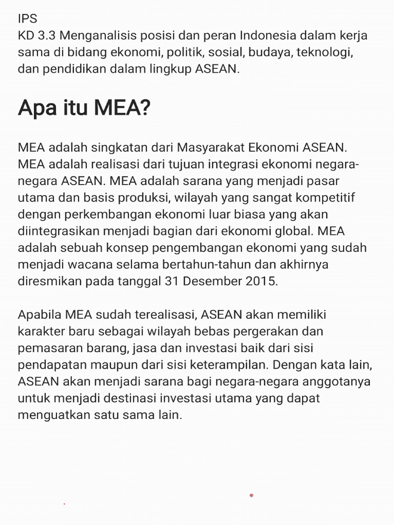 Materi IPS Masyarakat Asean MEA | PDF