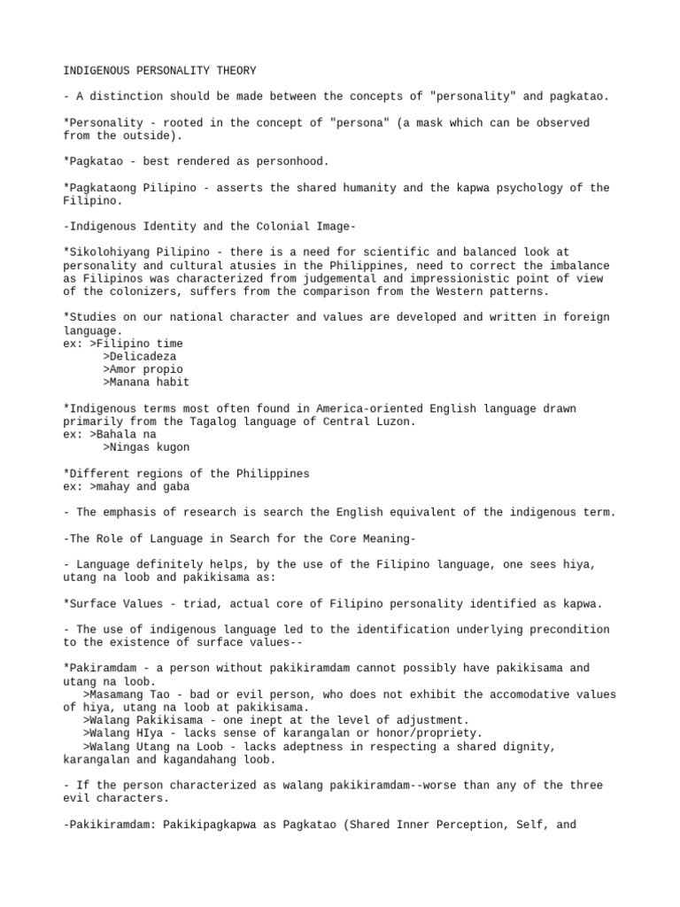 Indigenous Personality Theory | PDF | Social Psychology | Behavioural ...