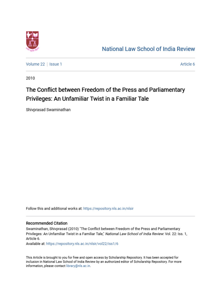 The Conflict Between Freedom of The Press and Parliamentary Privi | Download Free PDF | Legal ...